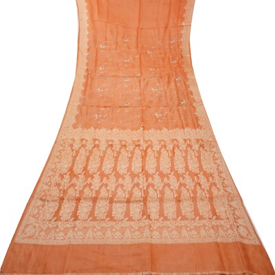 Vintage Salmon Saree 100% Pure Silk Woven Hand Embroidered Sari 6YD ...