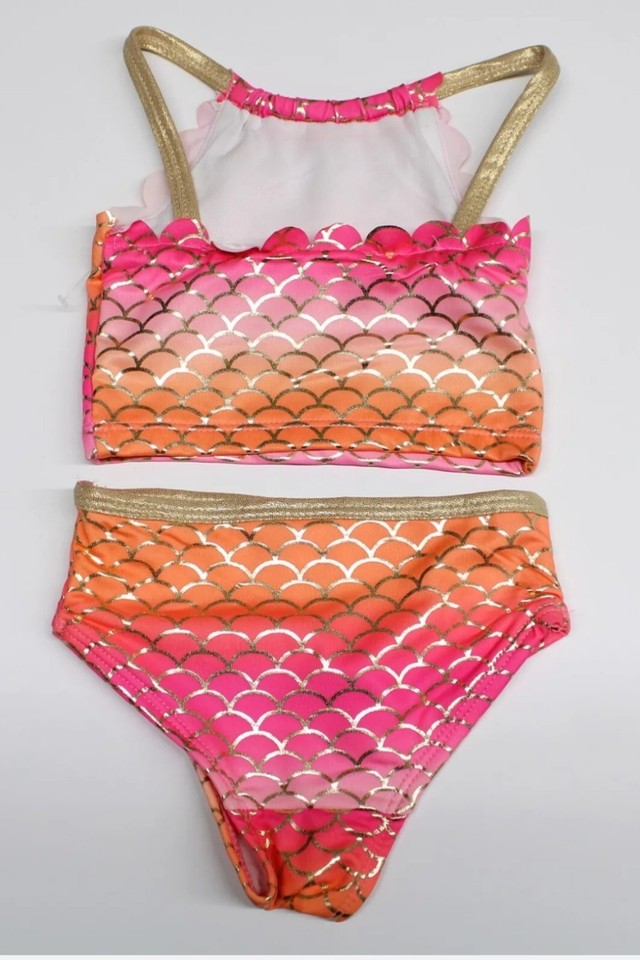 Mermaid Scallop Pink Orange & Metallic Gold Girls 2 Piece Bikini ...