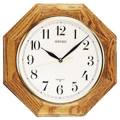 Octagon Shaped 12 Inch Medium Brown Wooden Wall Clock | eBay