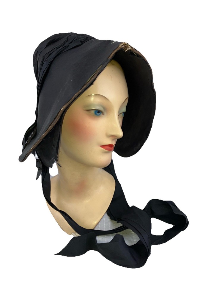 As Found Antique Poke Bonnet 1820-1840s Black Mourning Regency ...