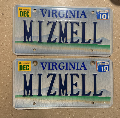 2010 Virginia Vanity License Plate Set MIZMELL VA License Plate Tag | eBay