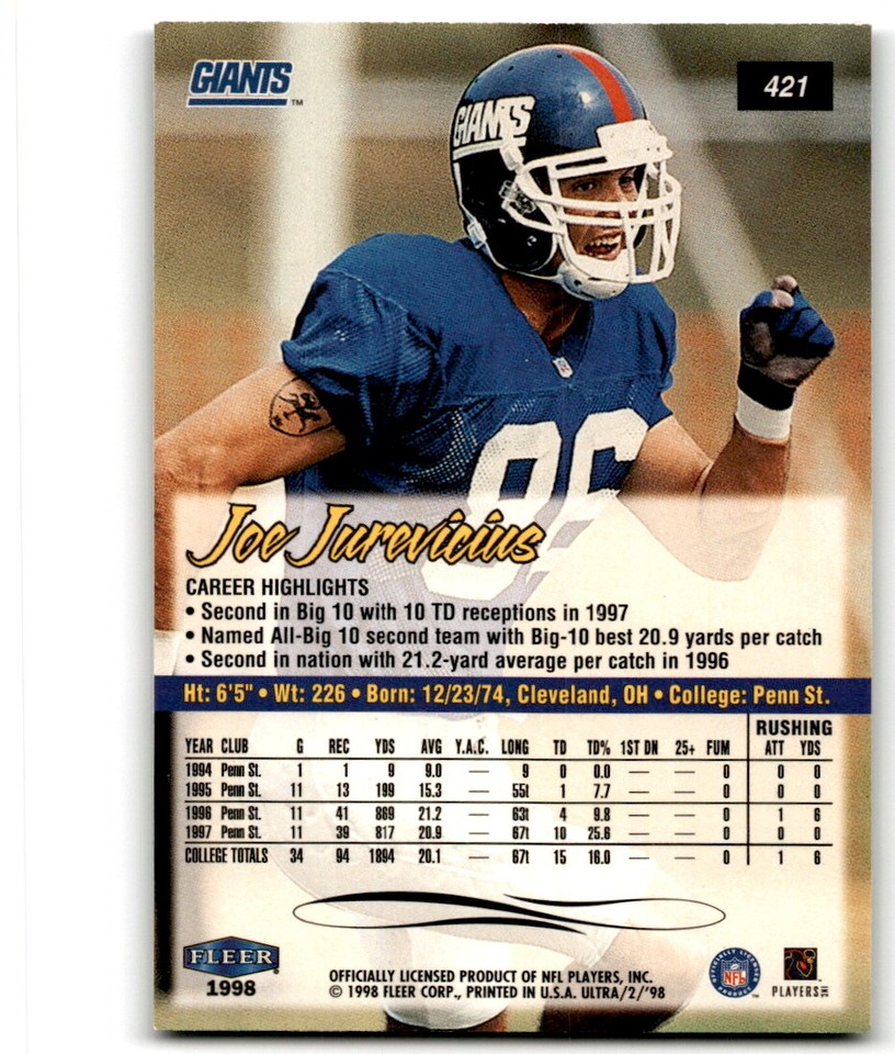 1998 Ultra #421 Joe Jurevicius | eBay