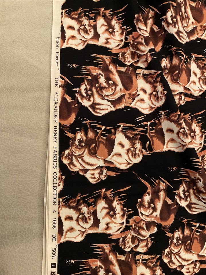 Alexander Henry fabric Bison Border print black brown Wild West 5 Yards ...