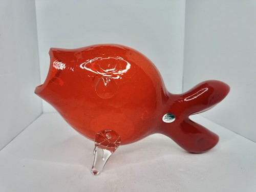 Blenko Glass 5433C Guppy Fish Vase Dreamcicle Crackle W/label 1st ...