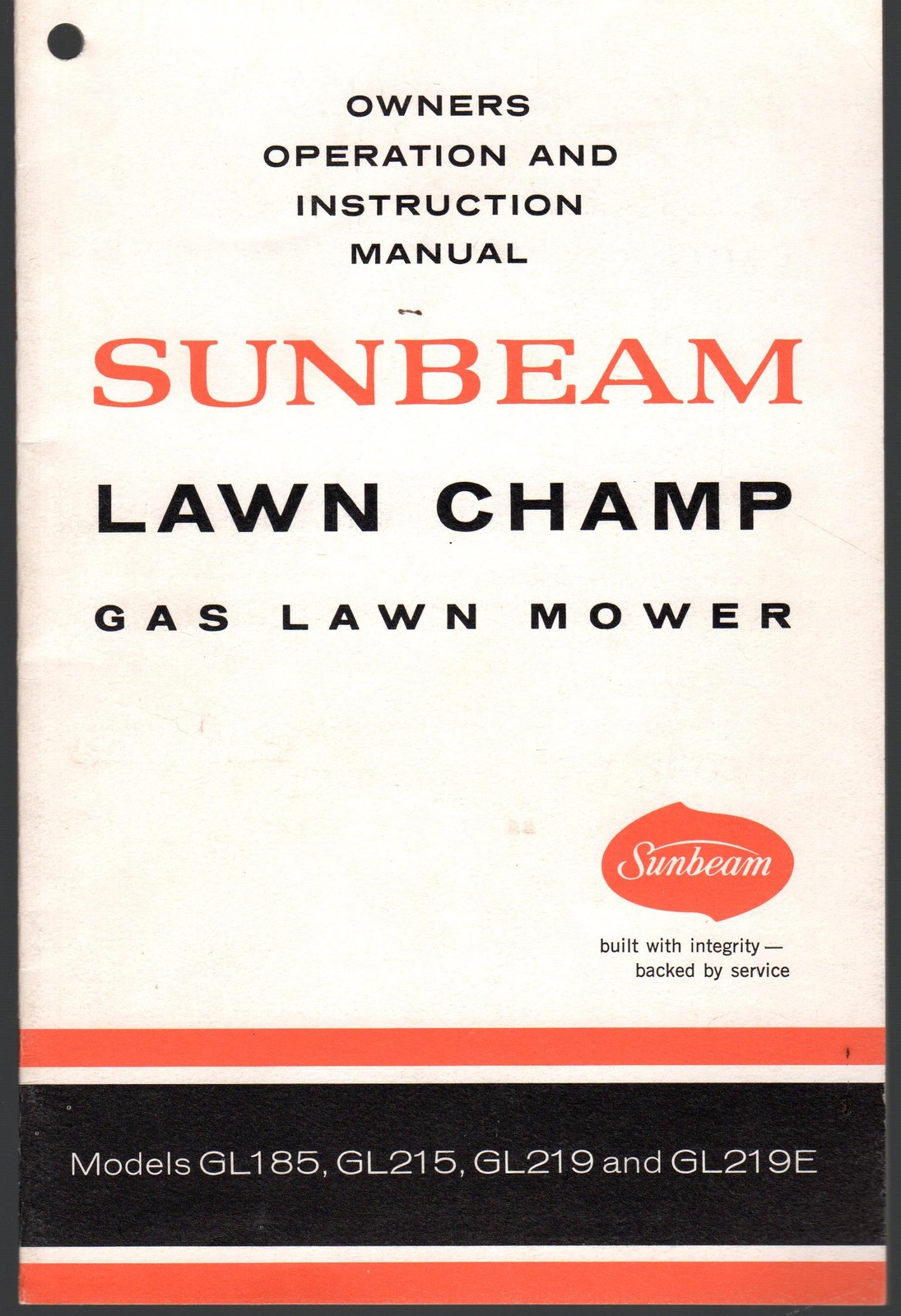 SUNBEAM LAWN CHAMP GAS LAWN MOWER GL185,GL215,GL219,GL219E OWNERS ...