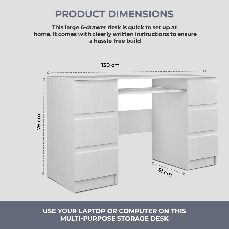 Large Desk Office White 6 Drawer Matt - KUBA | eBay UK
