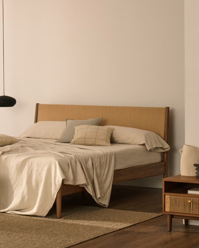 Kave Home Elan bed in veneer and solid walnut wood with cord mattress ...