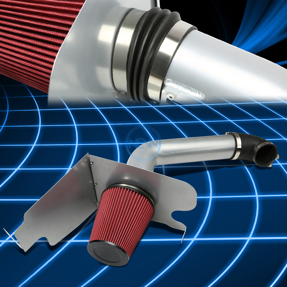 Silver Cold Air Intake Aluminum Pipe+Heat Shield System for 2004-2008 ...