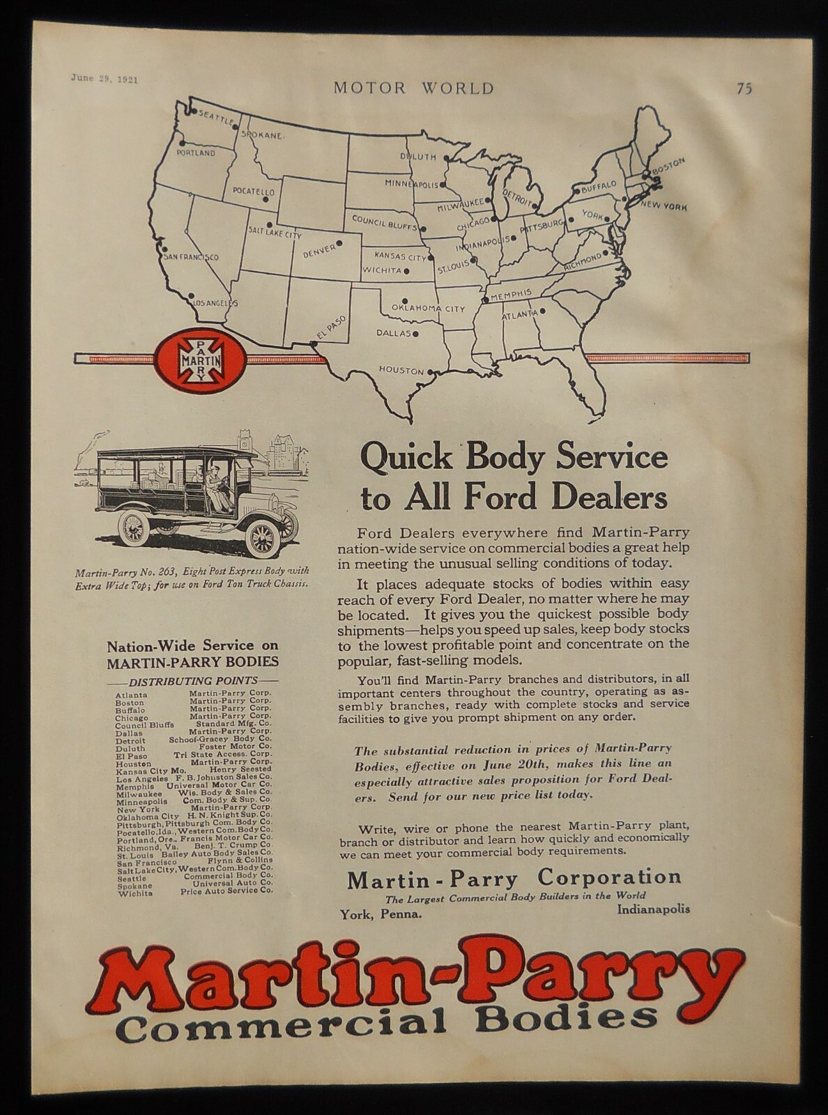 1921 Martin-Parry Ford Truck Bodies Indy Cooper Cut-Out Marshalltown IA ...