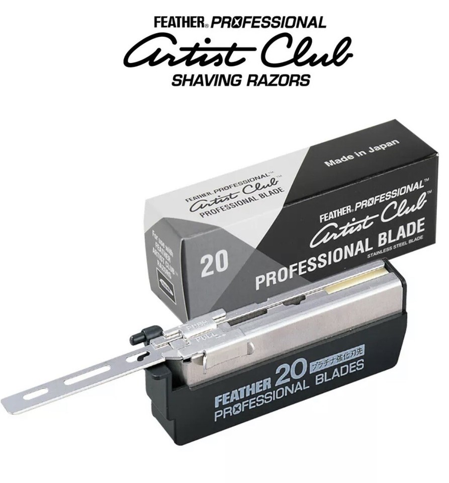NEW Feather Artist Club SS Black Folding Razor + 20 FREE Professional ...