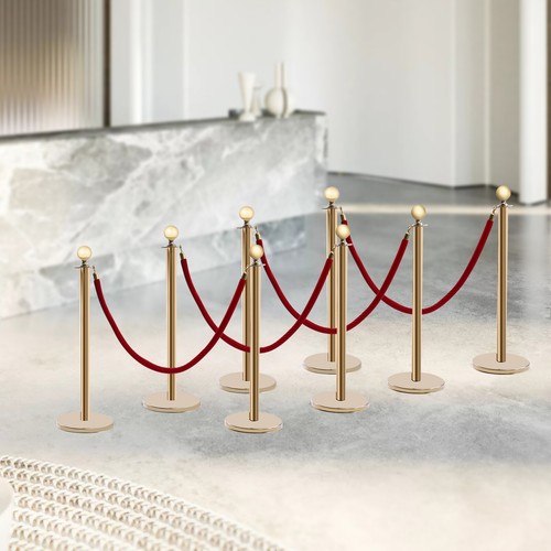 8 PCS Crowd Control Stanchion Gold Posts Set with Red Velvet Rope Queue ...