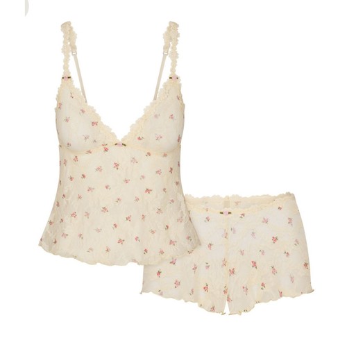 NWT Skims Stretch Lace Triangle Cami and Short Set Butter Rosebud Print ...