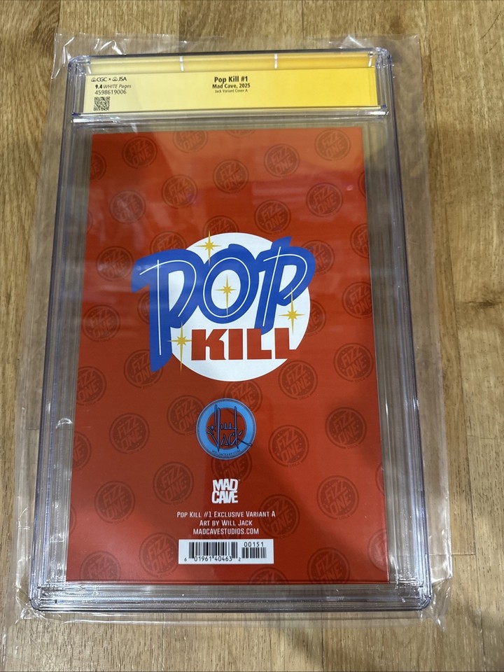 POP KILL #1 WILL JACK RED POP SEXY VIRGIN VARIANT-B 500 Cgc 9.4 Signed ...