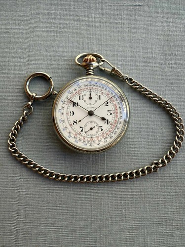 NOS Antique Longines Chronograph Doctors Pocket Watch Stop Watch MINT ...