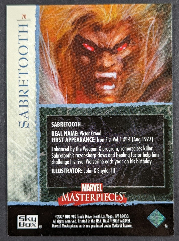 Sabretooth 2007 Skybox Marvel Masterpieces Card #70 (NM) | eBay