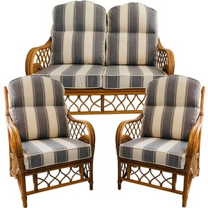 NEW CUSHIONS AND COVERS FOR A 3 PIECE SUITE OF CANE CONSERVATORY ...