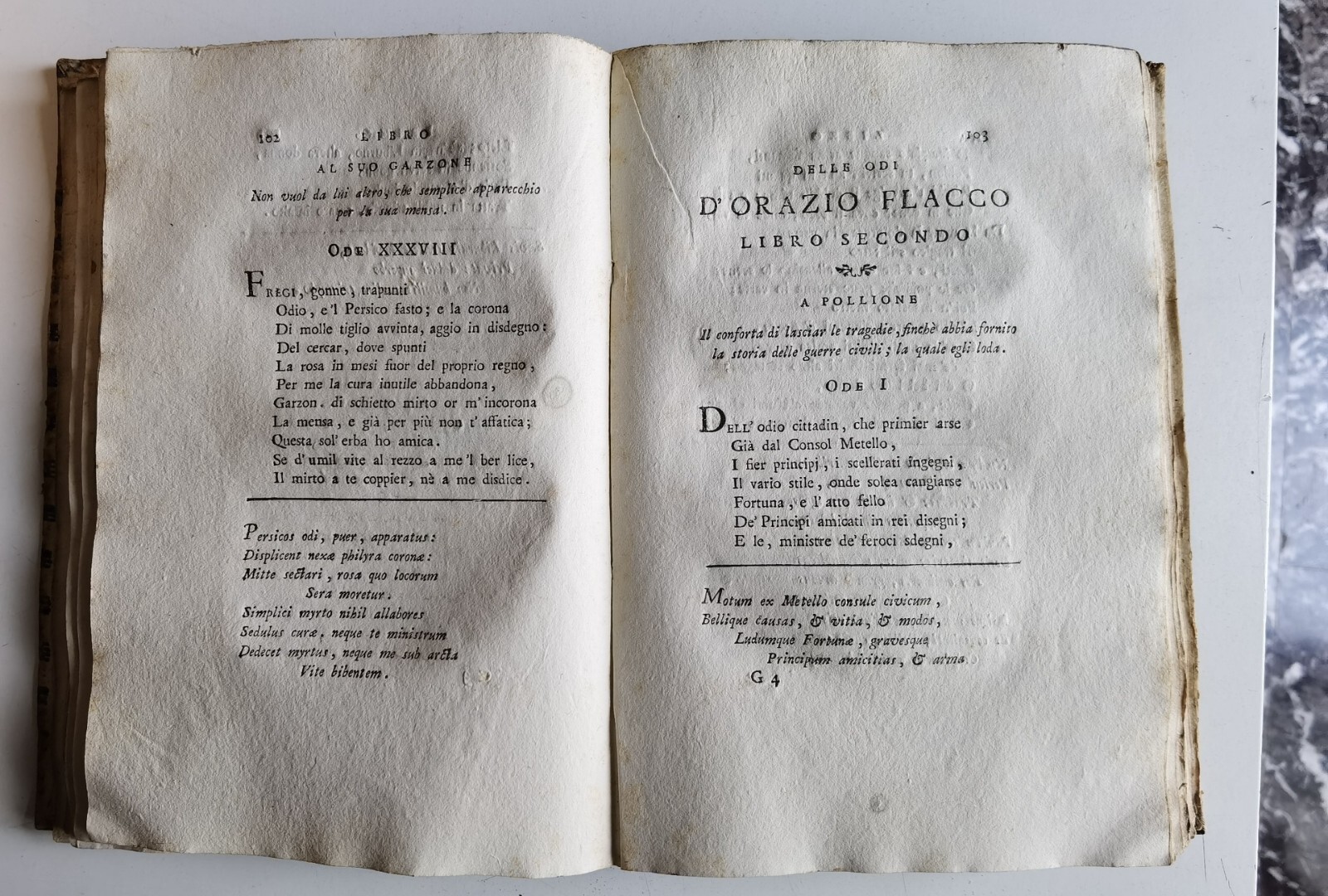 1792 - LE ODI DI ORAZIO FLACCO MESSE IN RIME TOSCANE DI ANTONIO CESARI ...