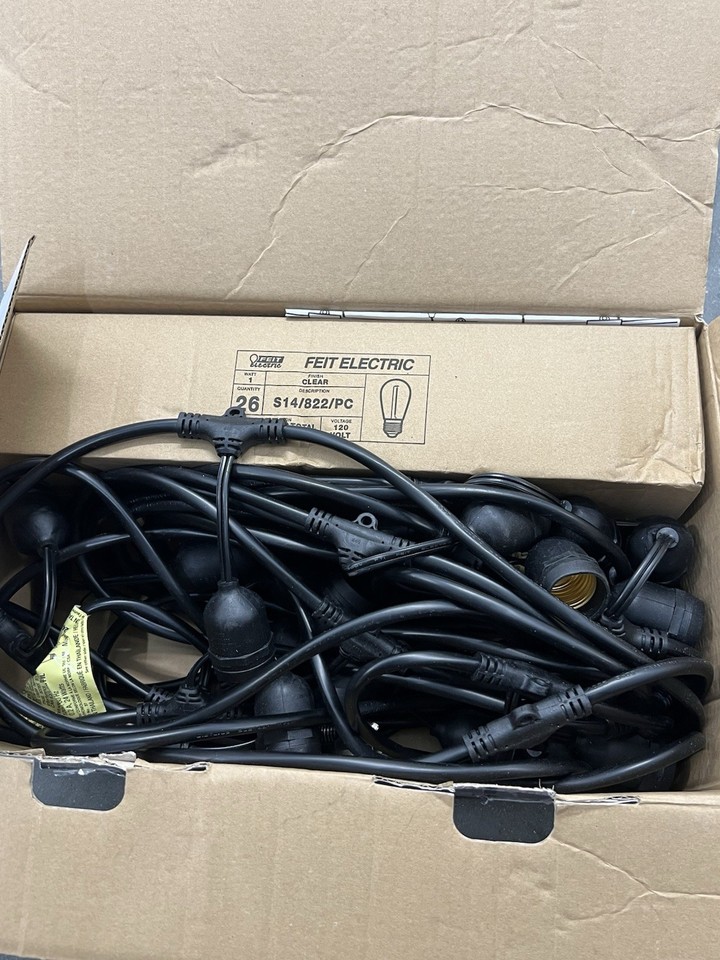 Feit Electric LED String Lights 48ft Outdoor 24 Bulbs Weatherproof Blk ...