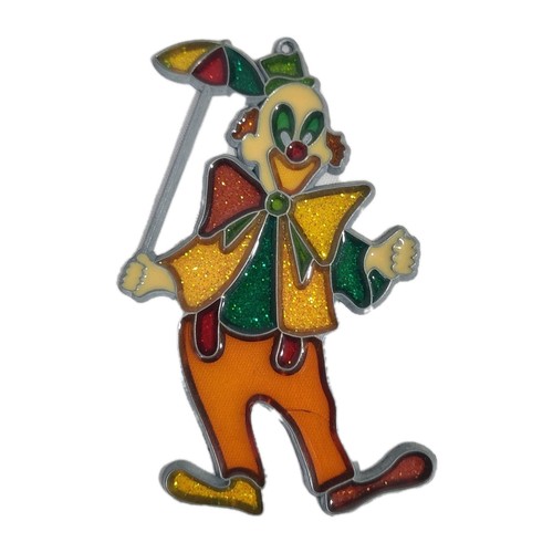Vintage Circus Clown Stained Glass Window Sun Catcher Ornament Glitter ...