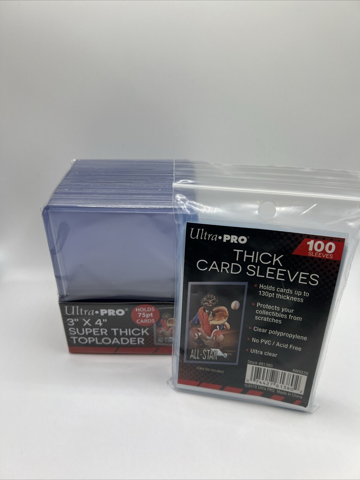 Ultra Pro 3X4 75pt Point Toploaders 1 Pack of 25 and 100 Thick Sleeves ...