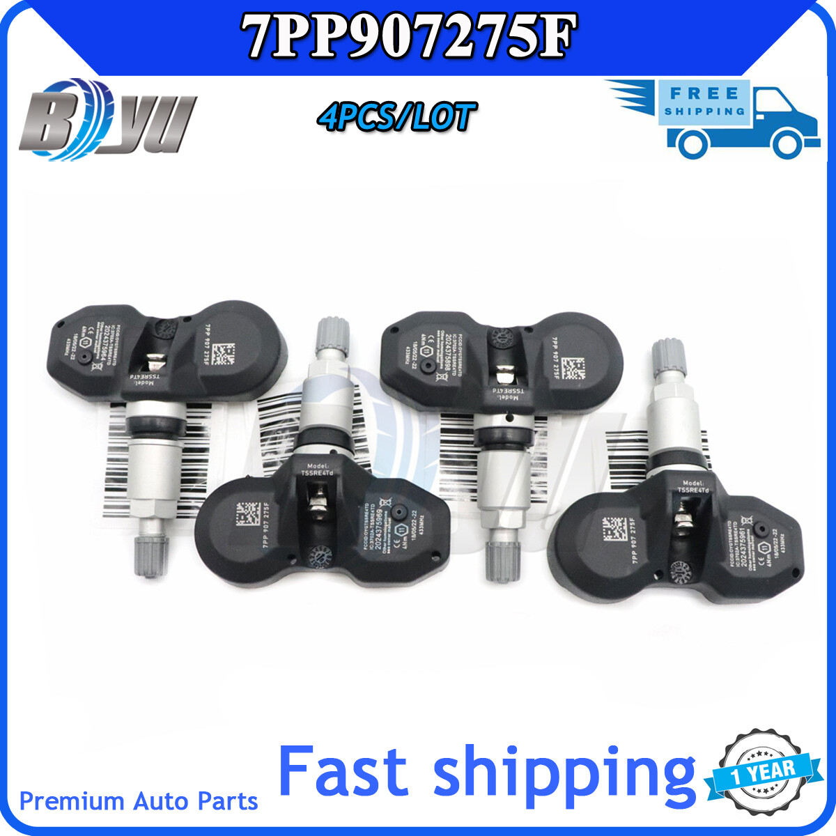7PP907275F TPMS 4pcs New Tire Pressure Sensor 433MHZ For Audi A4 A6 A8 ...