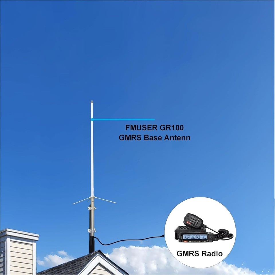 GMRS Base Antenna, 462-467MHz, High Gain 7.5 dBi Fiberglass Base ...