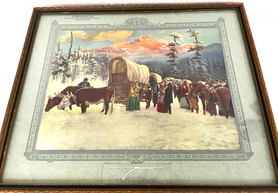 Framed Art Deco Western Wagon Train - Wilderness Landscape - R ...