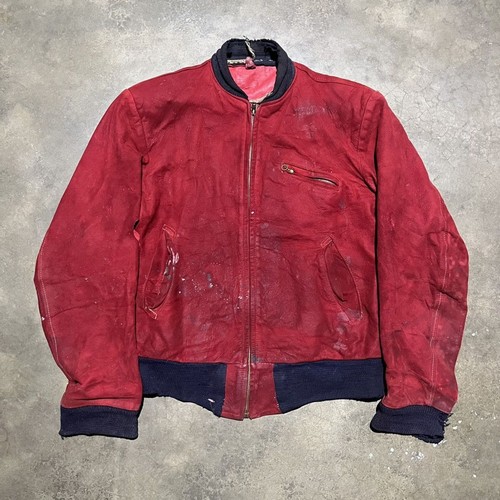 Vintage 40s 50s Red Distressed Suede Boxy Bomber Jacket 1940s 1950s ...