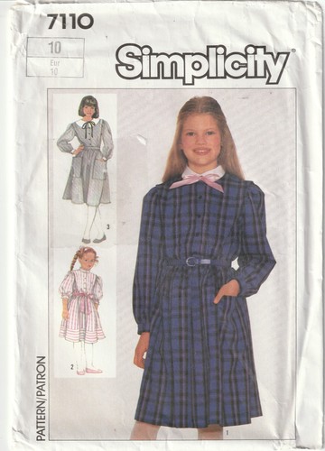 Simplicity 7110 Pattern DRESS WITH SLEEVES & COLLAR OPTIONS ~ Girls 10 ...