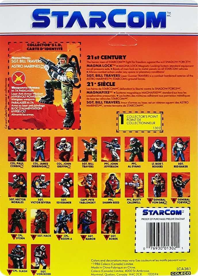 StarCom™ SGT. Bill Travers Action Figure, Vintage 1986, New! MOSC! AFA IT!! | eBay