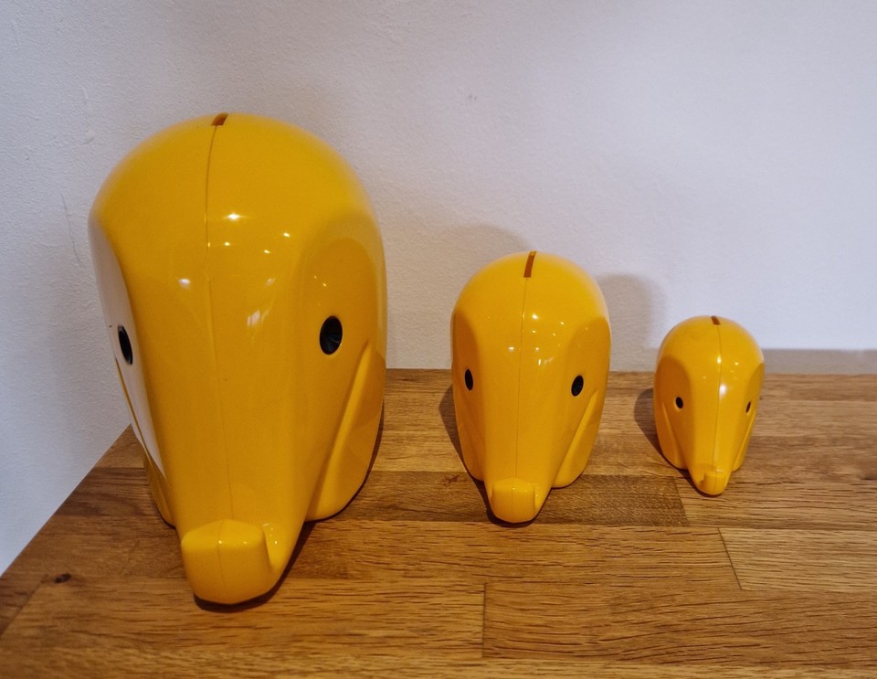Luigi Colani Style Set of Three Elephants Yellow Money Box 1970s German ...