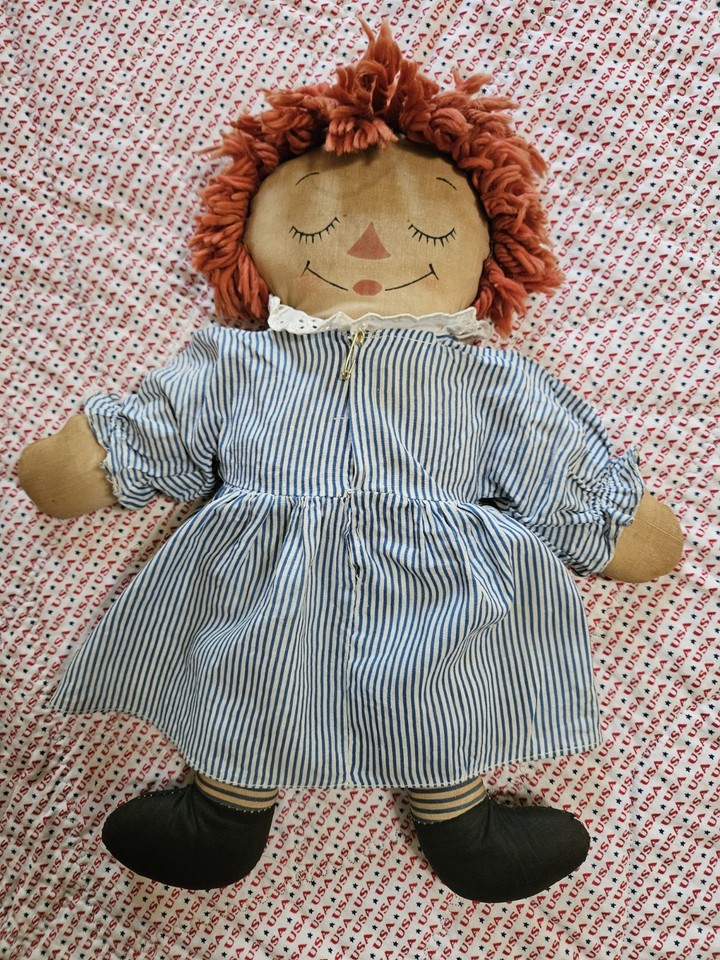 Georgene Raggedy Ann Awake Asleep Doll RARE Blue Stripe Legs | eBay