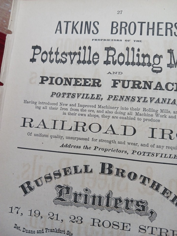 1875 Print Ad RUSSELL BROTHERS PRINTERS Rose St NYC Type Setting ...