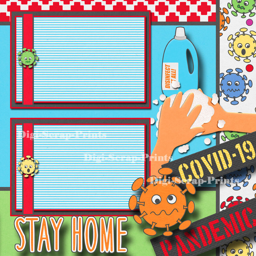 QUARANTINE ~ 2 premade scrapbook pages PAPER digiscrap layout STAY HOME ...