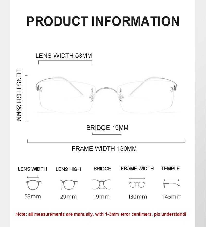 Pure Titanium Eyeglass Frames for Men Women Urltra Light Rimless ...