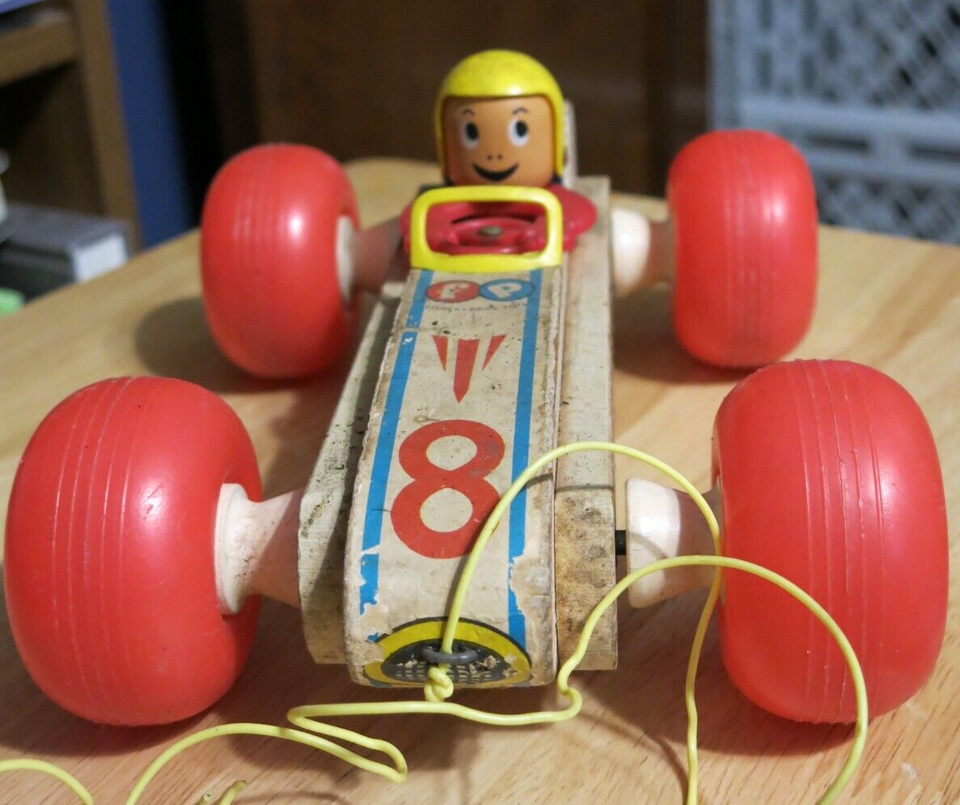 Fisher Price "Bouncy Racer" Race Car Wooden Pull Toy | eBay