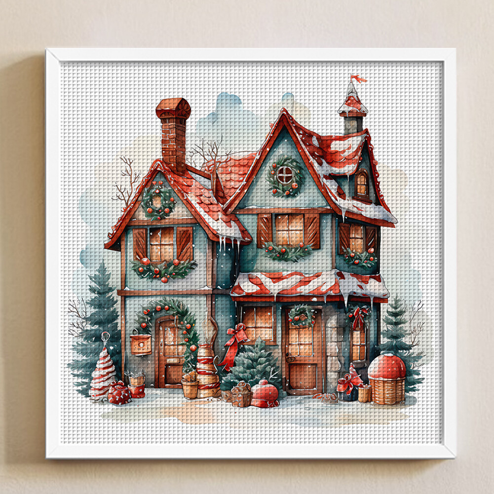 Full Embroidery Cotton Thread 11CT Printed Vintage Xmas Hut Cross ...