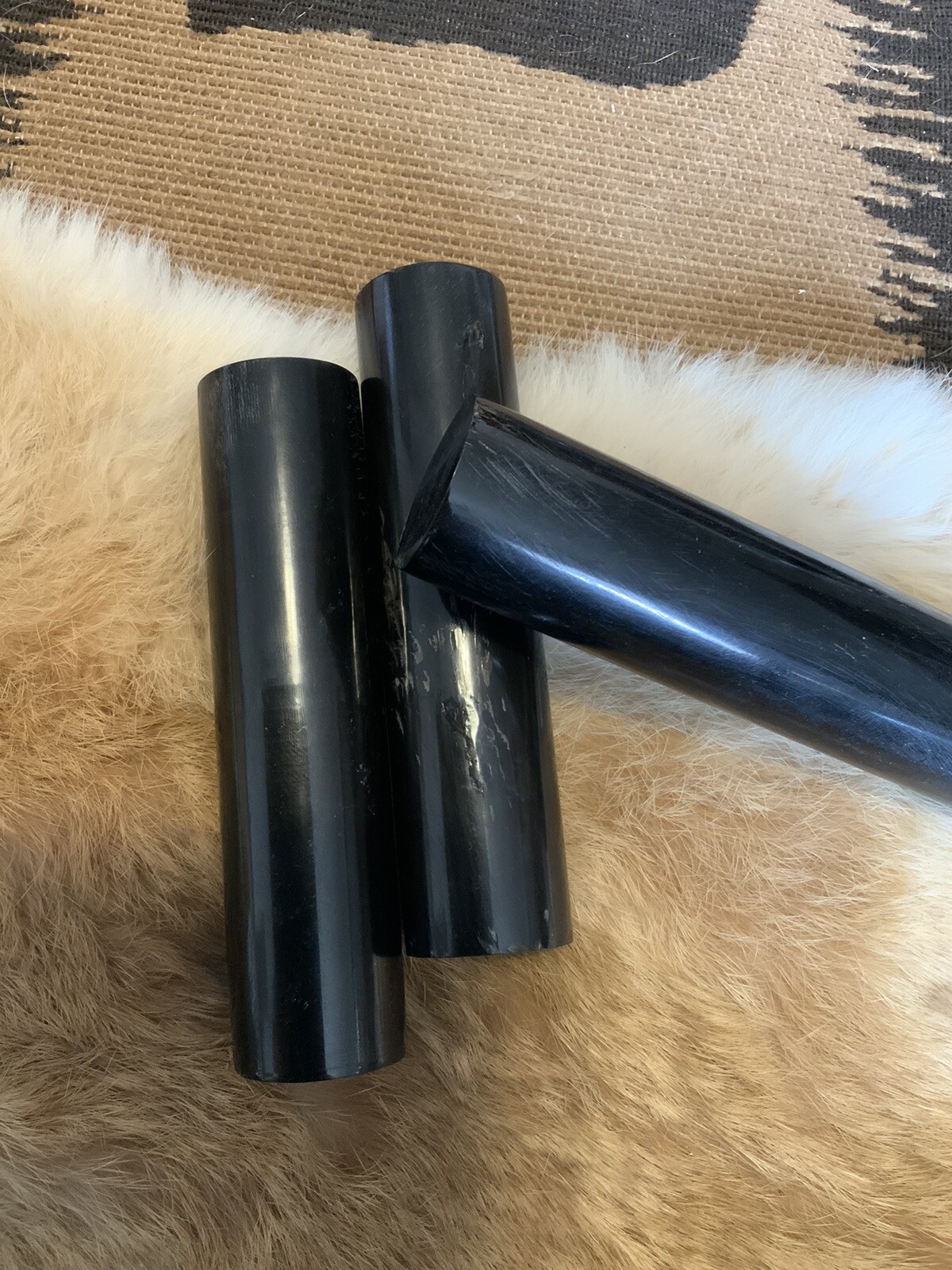 BUFFALO HORN KNIFE HANDLE Rods Polished Cylinder 5” X 1 3/16” Black ...