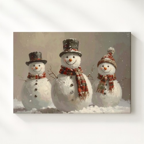 Charming Snowmen Trio Canvas Vintage-Inspired Christmas Wall Art | eBay