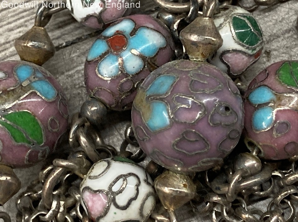 Unmarked Tests Sterling Silver Layered Cloisonne Beads Chain Necklace ...