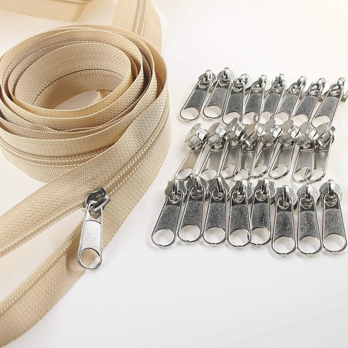 #5 Beige Nylon Coil Zippers by The Yard Bulk 10 Yards with 25pcs Silver ...