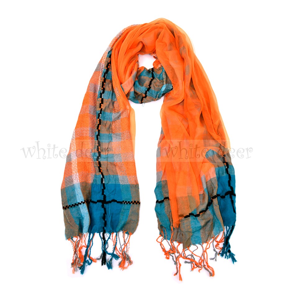 72" Plaids & Checks Double Layer Sewed On Scarf Tear Drop Fringe Multi ...