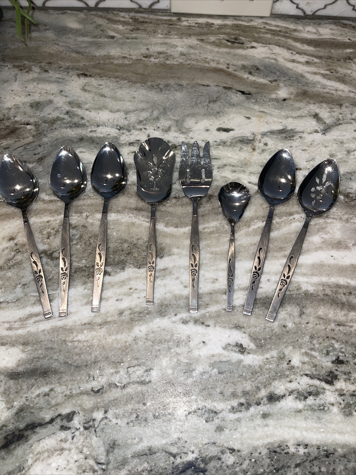 Lot Of 8 Vintage Oneida Oneidaware Stainless ROSEWOOD Rose Serving -AB ...