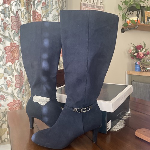 *NEW*Karen Scott Navy Blue Suede w.Gun Medal Buckle Boots 2.5inchHeel ...