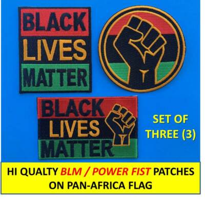 (3) BLACK LIVES MATTER PATCH ON PAN-AFRICA FLAG EMBROIDERED BLM IRON-ON ...