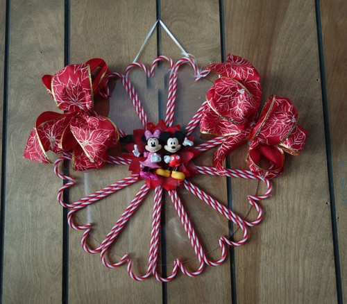 Disney Mickey & Minnie Mouse Candy Cane Christmas Wreath Hand Made | eBay