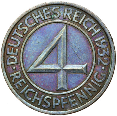 German Reich - J. 315 - Coin - 4 Reichspfennig 1932 J - Brüning Thaler ...