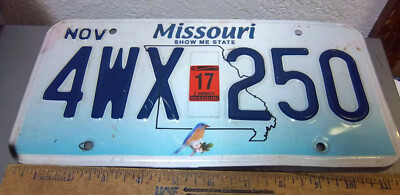 Missouri License Plate, 2017 issue w Beautiful bird, show me state, 4WX ...