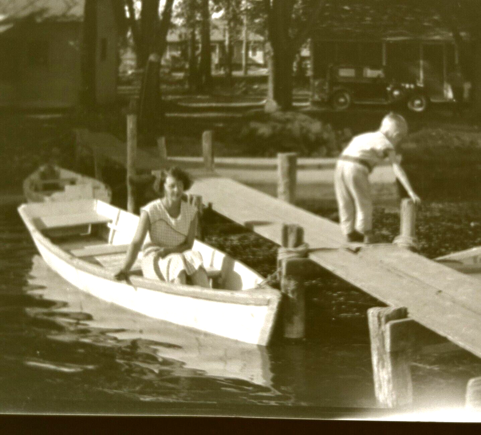 1920s Mother in Dress Row Boat Boy on Dock on Lake Negative Photo Film ...