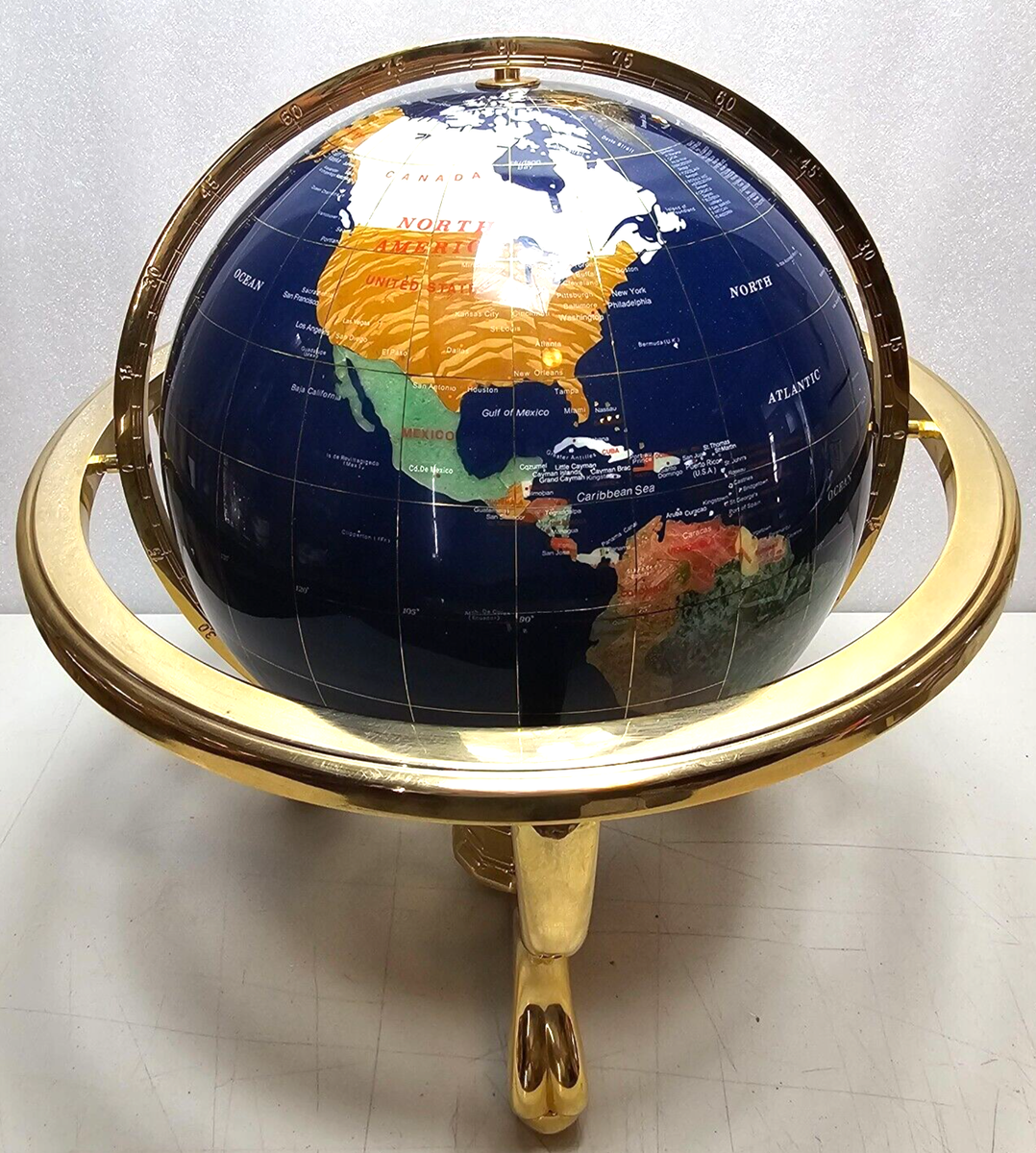 Gemstone Globe With Brass Stand Alexander Kalifano 13 Inch Lapis Blue